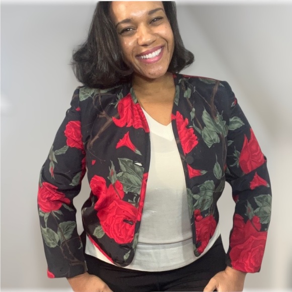 Vintage | Jackets & Coats | Vintage Roses Floral Cropped Boxy Silk ...